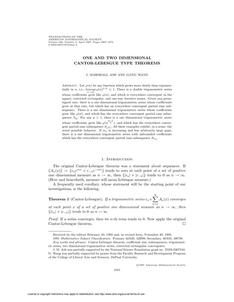 Pdf One And Two Dimensional Cantor Lebesgue Type Theorems