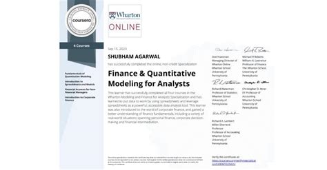shubham agarwal on linkedin completion certificate for finance