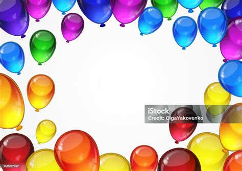 축하 휴일 생일 파티 카드를위한 흰색 배경에 다채로운 축제 벡터 풍선 텍스트를위한 공간 A4 레이아웃 국경에 대한 스톡 벡터