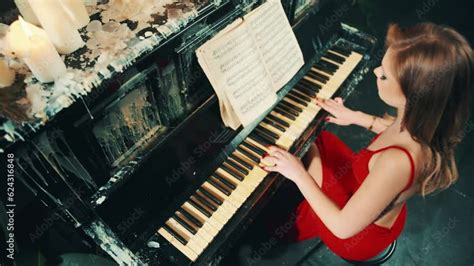 Female Musician Hand Fingers Touches White Black Key With Passion Fast