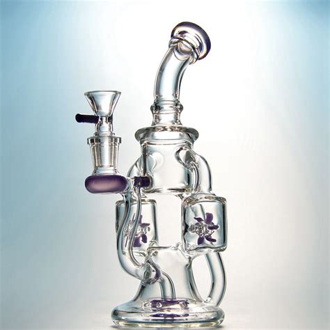 2021 8 Inch Double Recycler Glass Bong Propeller Spinning Percolater