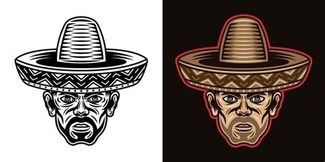 Premium Vector Man Head In Sombrero Hat With Bristle In Two Styles