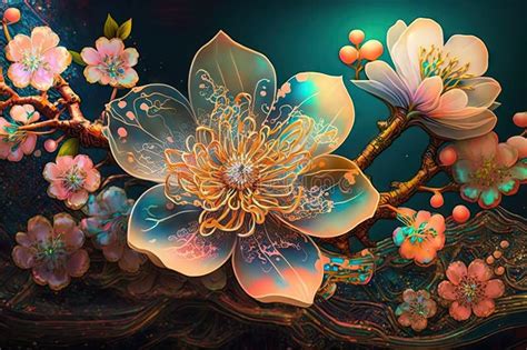 Flowers Translucent Vibrant Colors Intricate Details Sparkling Stock Illustration Illustration