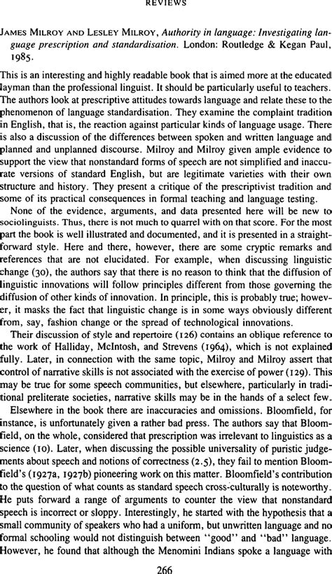 James Milroy And Lesley Milroy Authority In Language Investigating