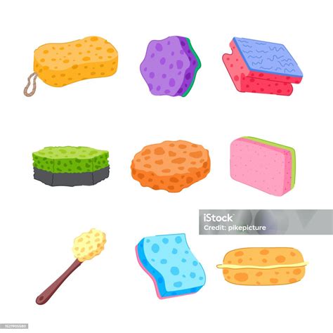 Ilustrasi Vektor Kartun Sponge Hygiene Set Ilustrasi Stok Unduh