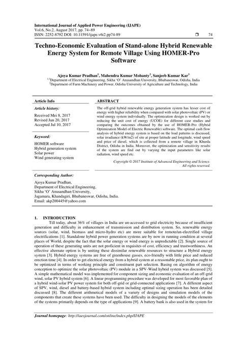 Pdf Techno Economic Evaluation Of Stand Alone Hybrid Renewable Energy
