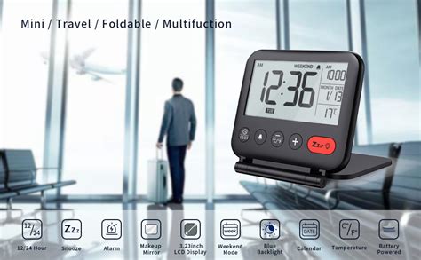 NOKLEAD Digital Travel Alarm Clock Mini Portable LCD Display Clock With Backlight Calendar