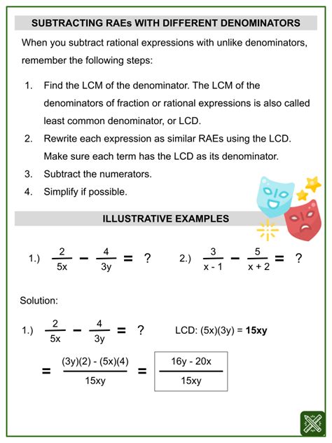 Subtraction Of Rational Algebraic Expressions With Different Denominators Carnival Themed