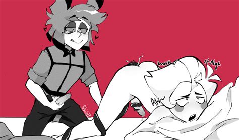 Rule 34 Alastor Hazbin Hotel Bed Blush Clothed Clothing Cum Gay Gay