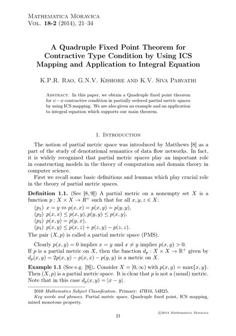 PDF A Quadruple Fixed Point Theorem For Contractive Type Condition By Using ICS Mapping And