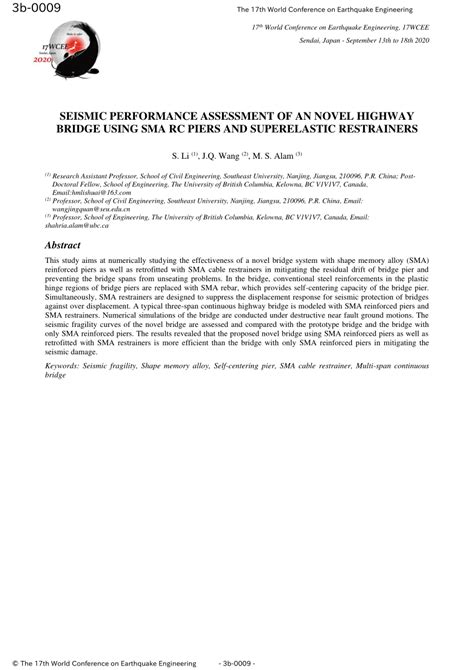 Pdf Seismic Performance Assessment Of An Novel Highway Bridge Using Sma Rc Piers And