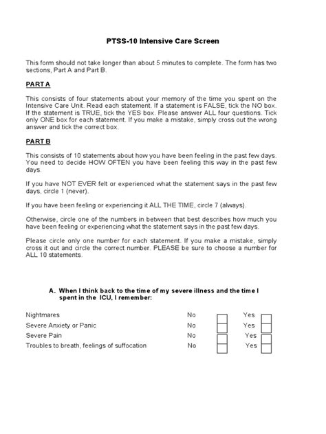 Ptss 10 Questionnaire Pdf Psychiatry Cognition