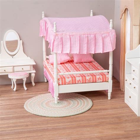 Dollhouse Miniature White Canopy Master Bedroom Set Bedroom