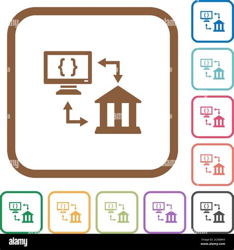 Open Banking Api Simple Icons In Color Rounded Square Frames On White Background Stock Vector