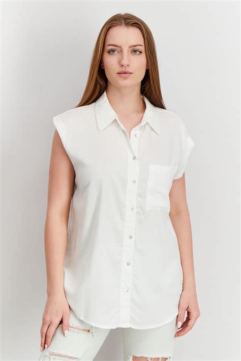 Buy Lefties Women Spread Neck Sleeveless Plain Blouse White Online