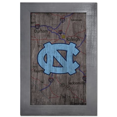 North Carolina Tar Heels 11 X 19 Framed Team City Map Sign