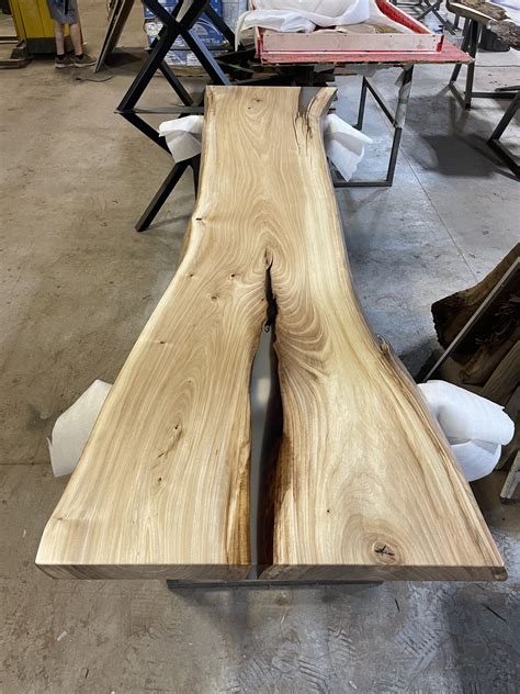 Live Edge Single Slab Elm Bar Top With Clear Epoxy Accents Anglewood