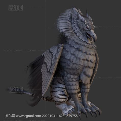 三款狮鹫 虎身鹰头怪3D模型 FBX格式 飞禽动物模型下载 摩尔网CGMOL