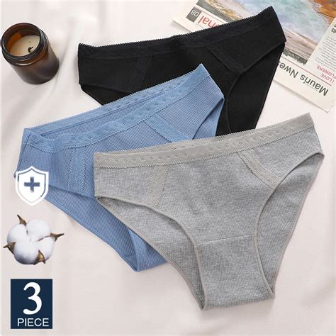 Finetoo 3pcs Women S Cotton Panties Soft Underpants Sexy Solid Color