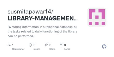 GitHub Susmitapawar LIBRARY MANAGEMENT SYSTEM By Storing Information In A Relational