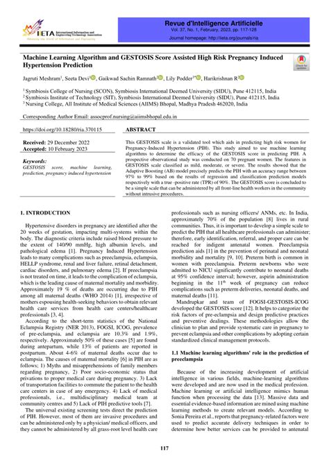 pdf machine learning algorithm and gestosis score assisted high risk