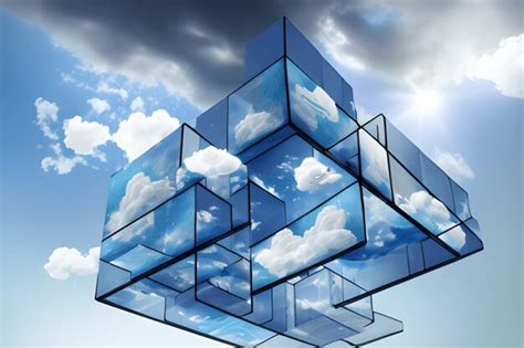 Premium AI Image Creative Cloud Concept In Glass Cube Cloudscape Digital Server Room