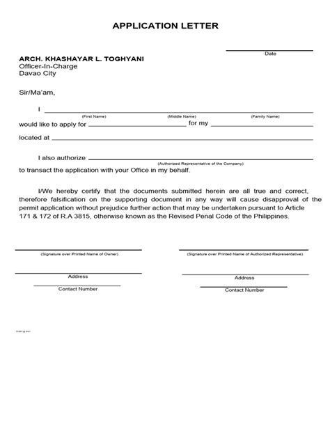 Building Permit Application Letter Sample Pdf