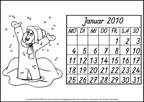 Ausmal Kalenderblatt für Januar 2010 Medienwerkstatt Wissen 2006