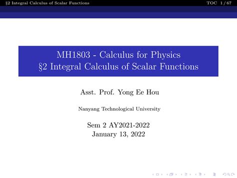 Solution Mh1803 Calc For Physics Chapter 2 Annotated Notes Integral Calc Of Scalar Functions