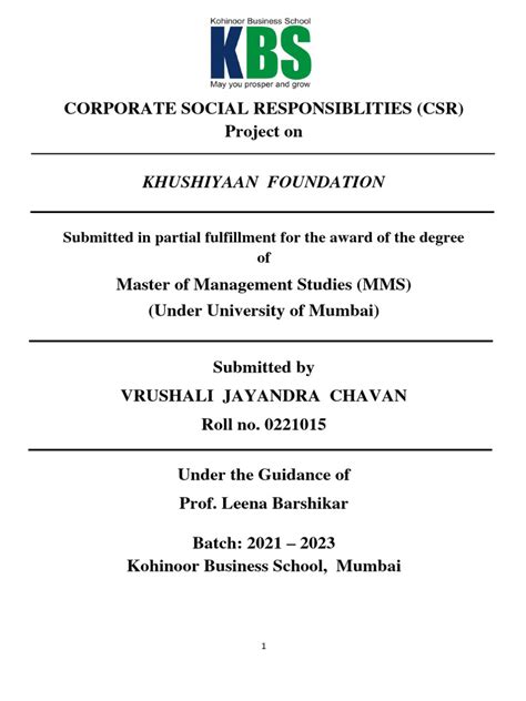 Vrushali Chavan Khushiyaan Foundation Pdf Corporate Social Responsibility Return On