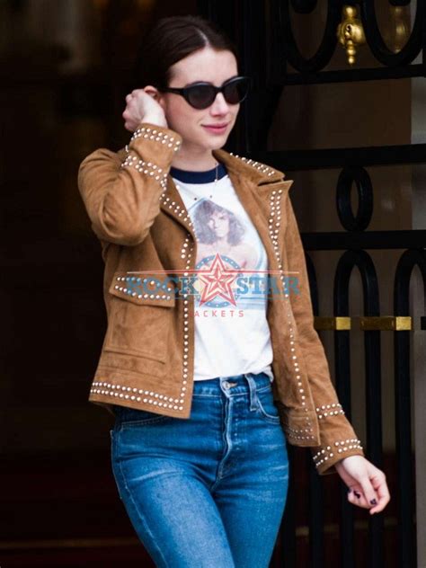 American Actress Singer Emma Roberts Brown Leather Jacket Rockstar Jacket