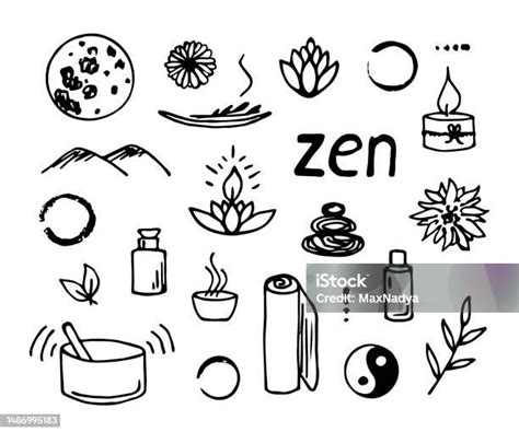 Vektor Yang Digambar Tangan Diatur Dalam Gaya Doodle Meditasi Dan