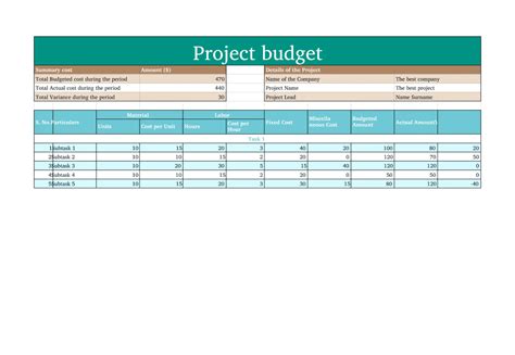 Project Budget Template Compatible With Google Sheets