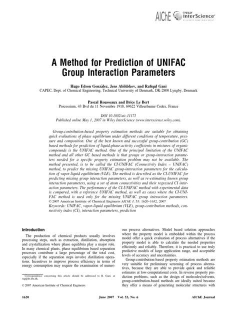 A Method For Prediction Of Unifac Group Interaction Parameters Pdf Chemical Equilibrium
