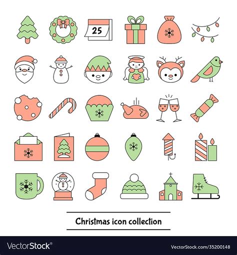 Set Christmas Icons Royalty Free Vector Image VectorStock
