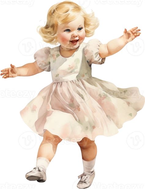 acuarela Clásico estilo ilustración linda pequeño niña baile niño