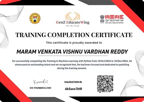 Machinelearning Python Ai Certification Genzeducatewing Datascience Venkata Vishnu