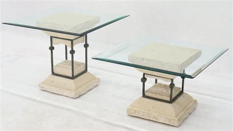 Single Suspended Pedestal Base Square Glass Top Side Table For Sale At