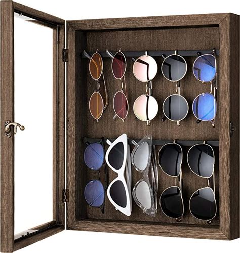 Rustic Wood Sunglasses Organizer Wall Mounted Display