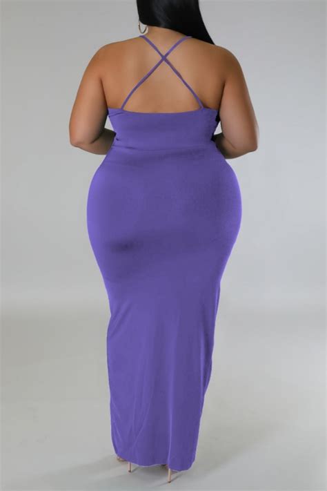 Wholesale White Sexy Solid Patchwork Backless V Neck Sling Dress Plus