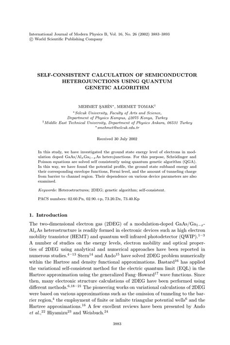 Pdf Self Consistent Calculation Of Semiconductor Heterojunctions