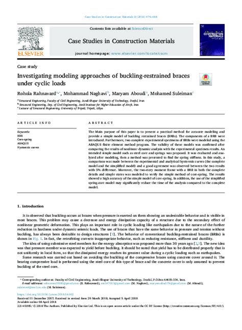 Pdf Investigating Modeling Approaches Of Buckling Restrained Braces Under Cyclic Loads