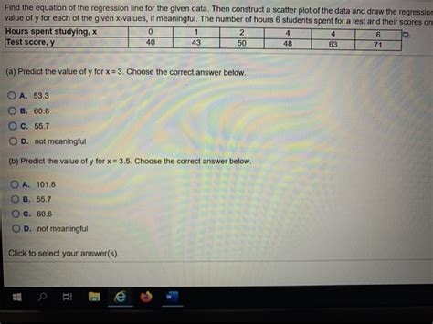 Solved Find The Equation Of The Regression Line For The