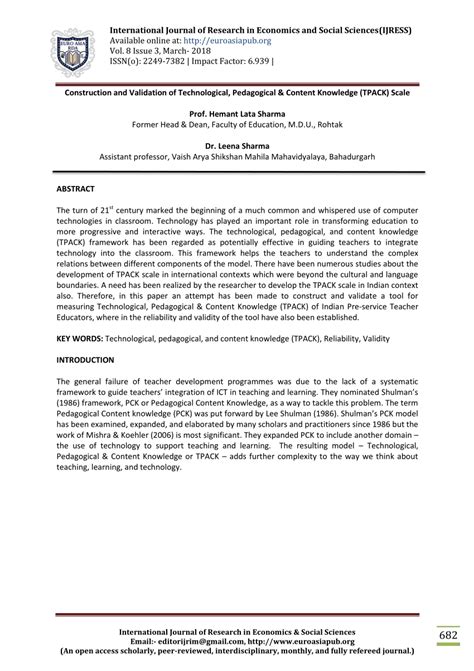 Pdf Construction And Validation Of Technological Pedagogical And Content Knowledge Tpack Scale