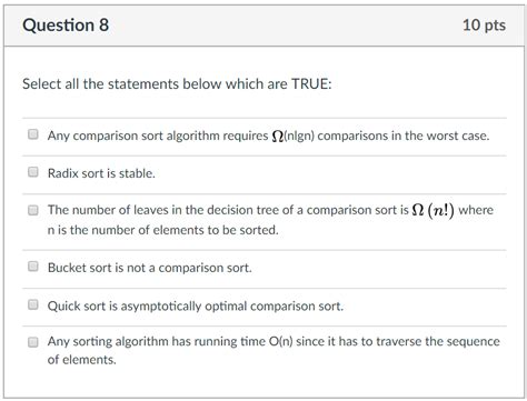 solved question 8 10 pts select all the statements below