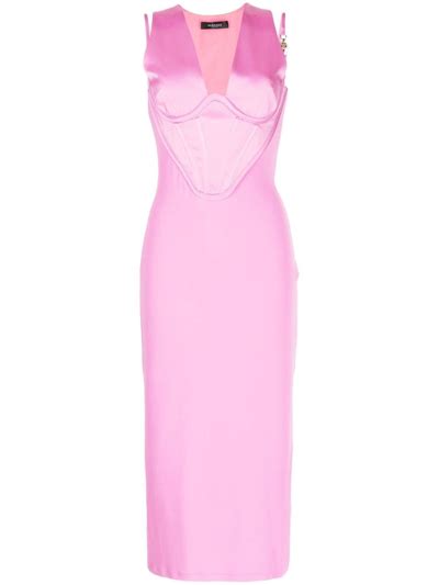 Versace Corset Midi Dress In Pink Modesens