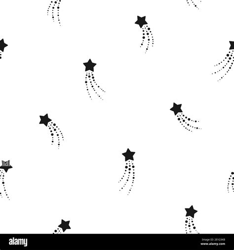 Seamless Cute Pattern With Flying Black Stars Dots And Circles On