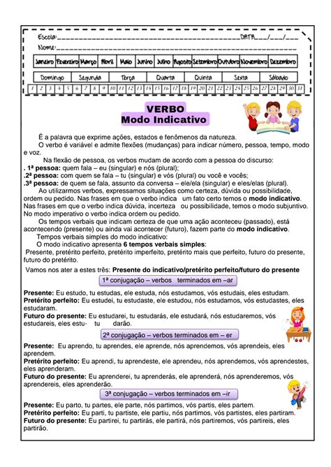 Língua Portuguesa verbo modo indicativo Atividade de língua