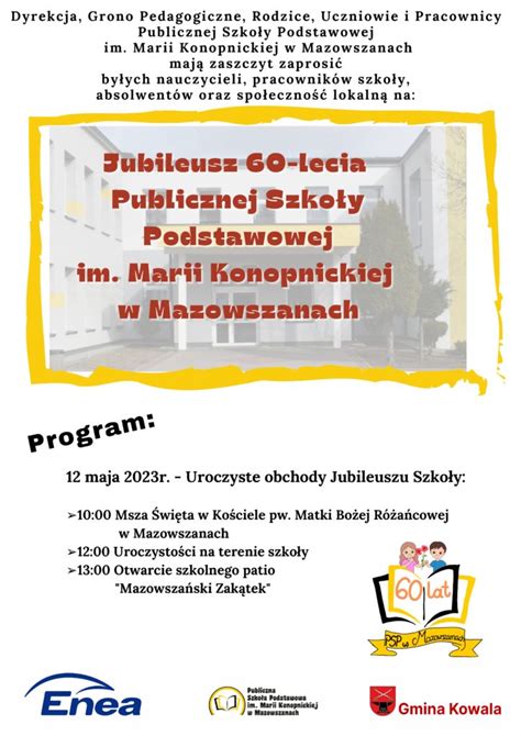 ZAPROSZENIE NA JUBILEUSZ 60 LECIA SZKOŁY Szkoła Podstawowa im Marii