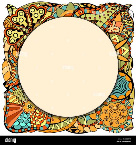 Beautiful Round Papper Frame On Leaves And Flower Vector Illustration